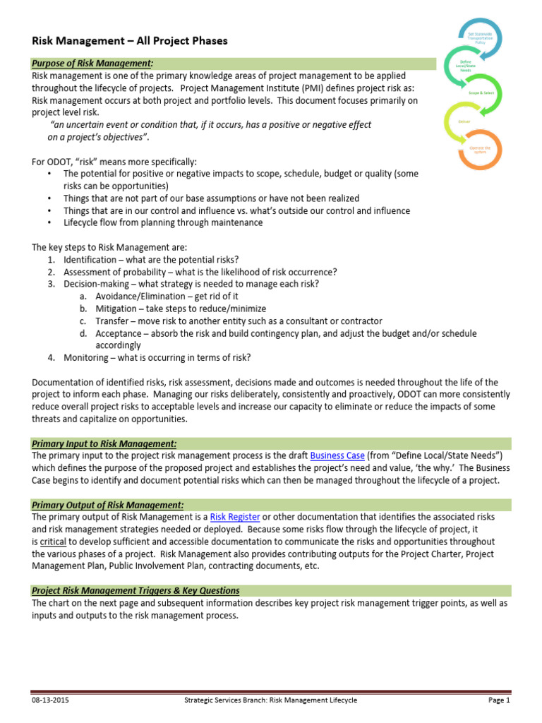 Odotriskmanagementframework Final 2015 1101 | PDF | Risk Management | Risk