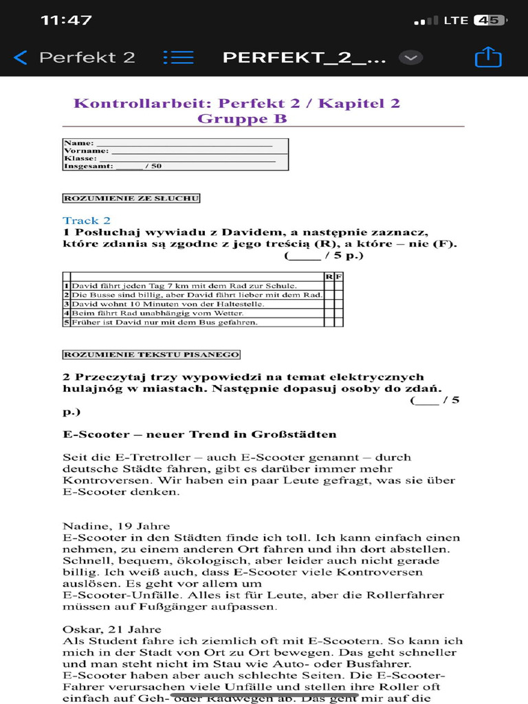 Perfekt 2 Kapitel 2 | PDF