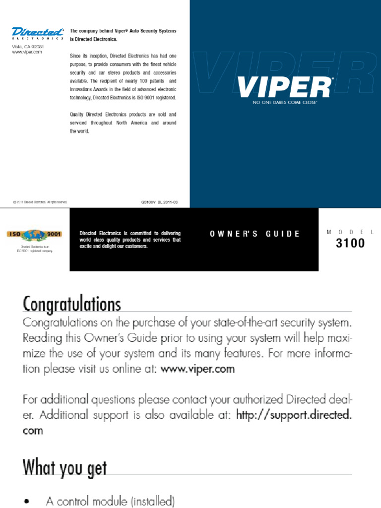 Manual de Alarma Viper 3100 Instruction Manual | PDF