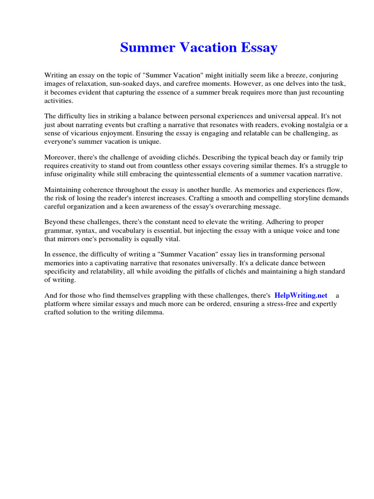 Summer Vacation Essay | PDF | Snow | Mars