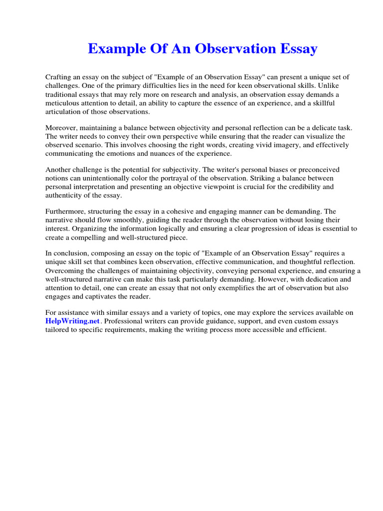 Example of An Observation Essay | PDF | Copyright Infringement | Osmosis