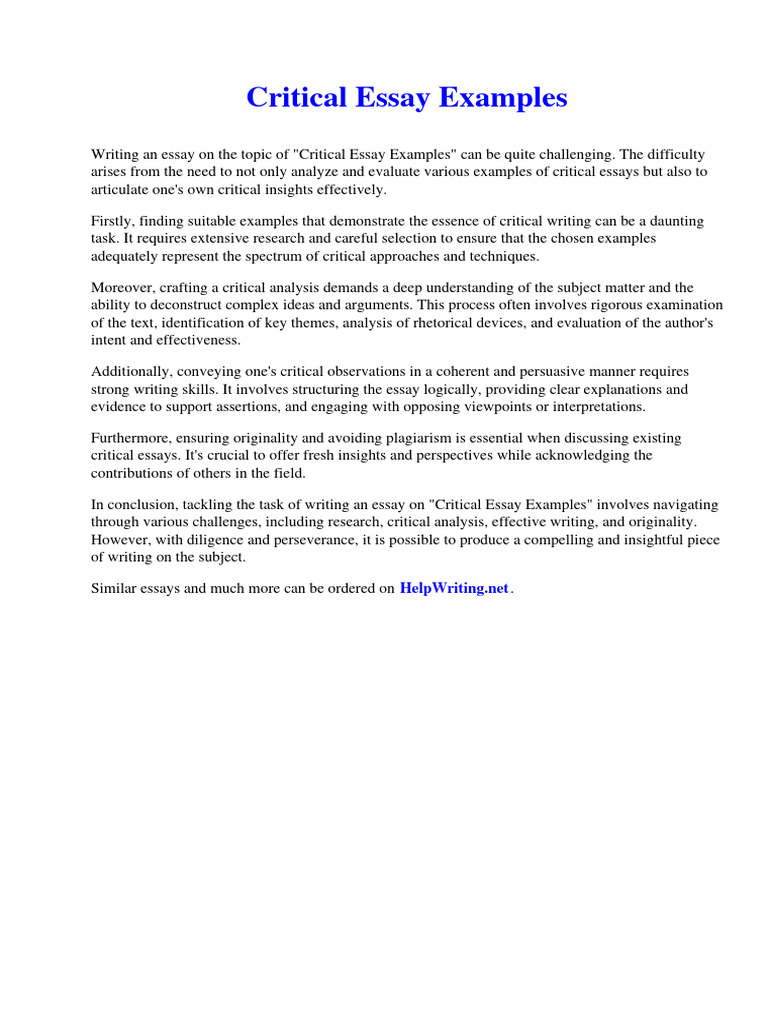 Critical Essay Examples | PDF | Essays | Critical Thinking