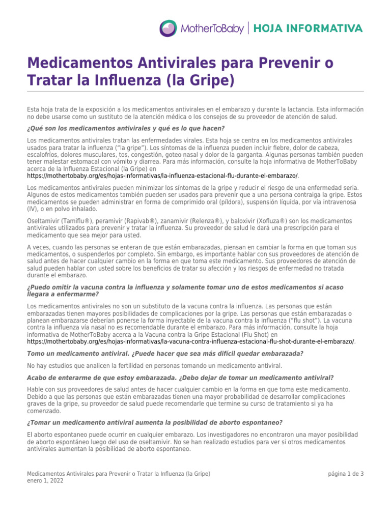 Medicamentos Antivirales para Tratarprevenir La Influenza Gripa | PDF ...