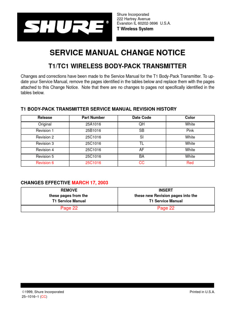 Shure T1 Service Manual | PDF