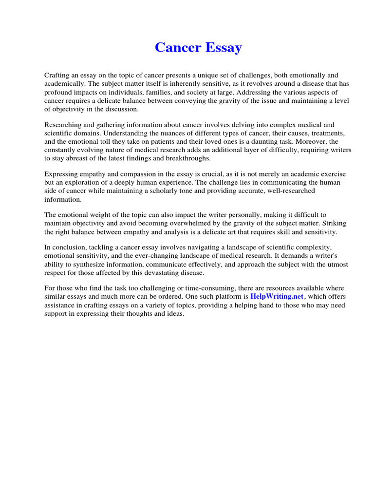 Cancer Essay | PDF | Serfdom | Farmers' Market