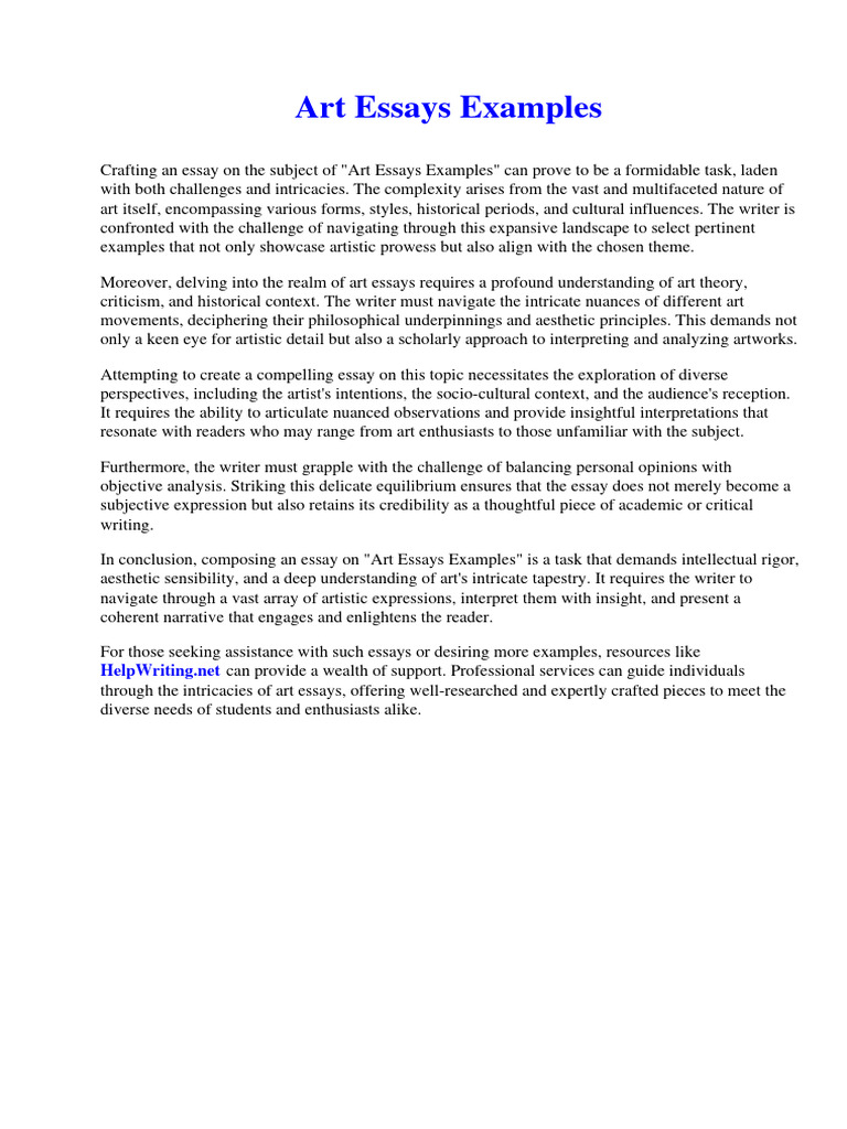 Art Essays Examples | PDF | Chemistry | Organic Chemistry