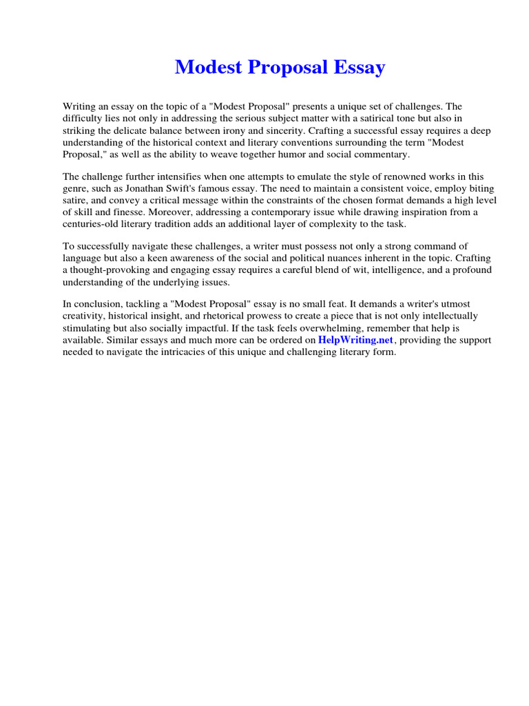 Modest Proposal Essay | PDF | Essays | Communication
