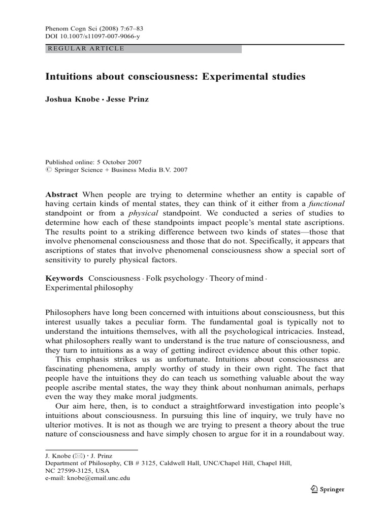 Knobe, J., Prinz, J. (2008) - Intuitions About Consciousness. Experimental Studies | Download ...