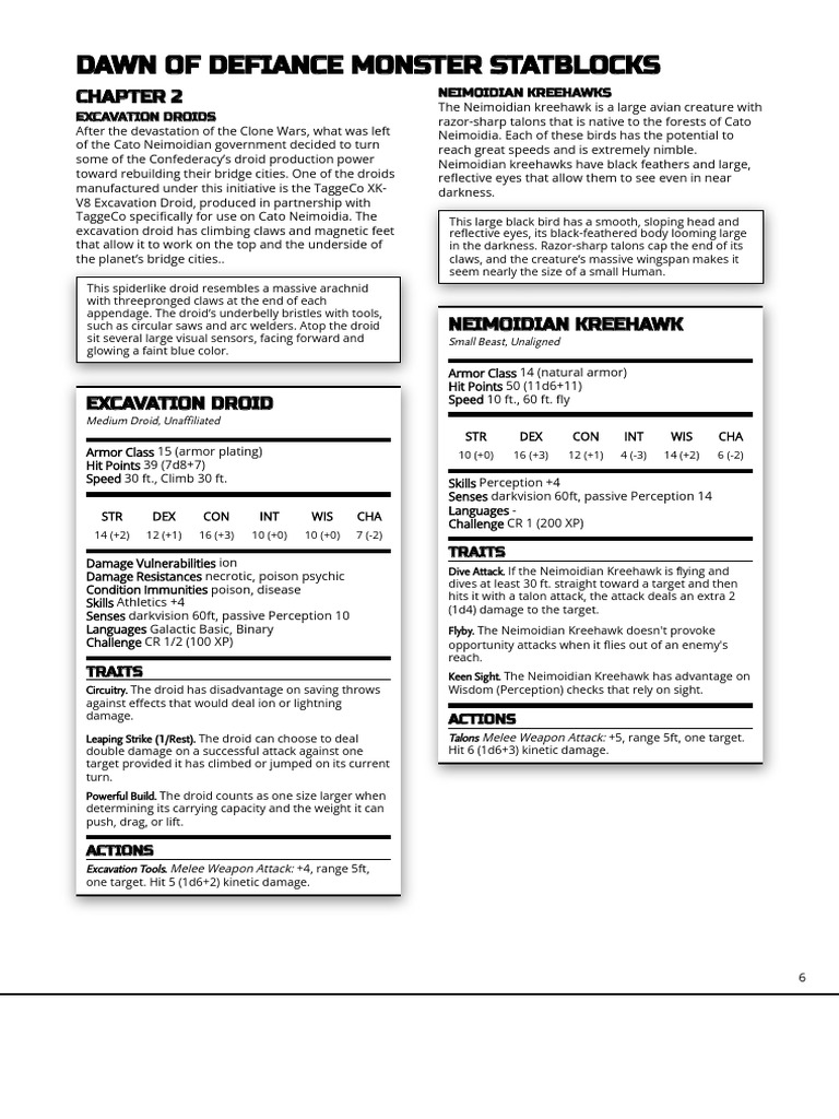 Dawn of Defiance Monster Statblocks - GM Binder | PDF