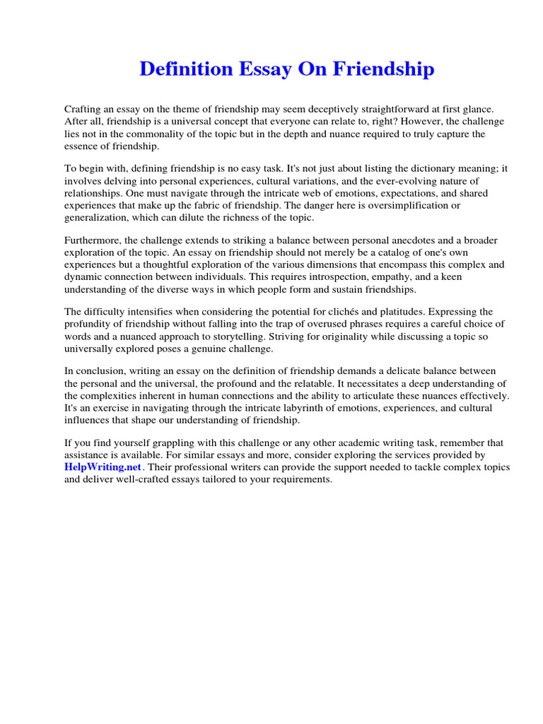 Definition Essay On Friendship | Download Free PDF | Essays