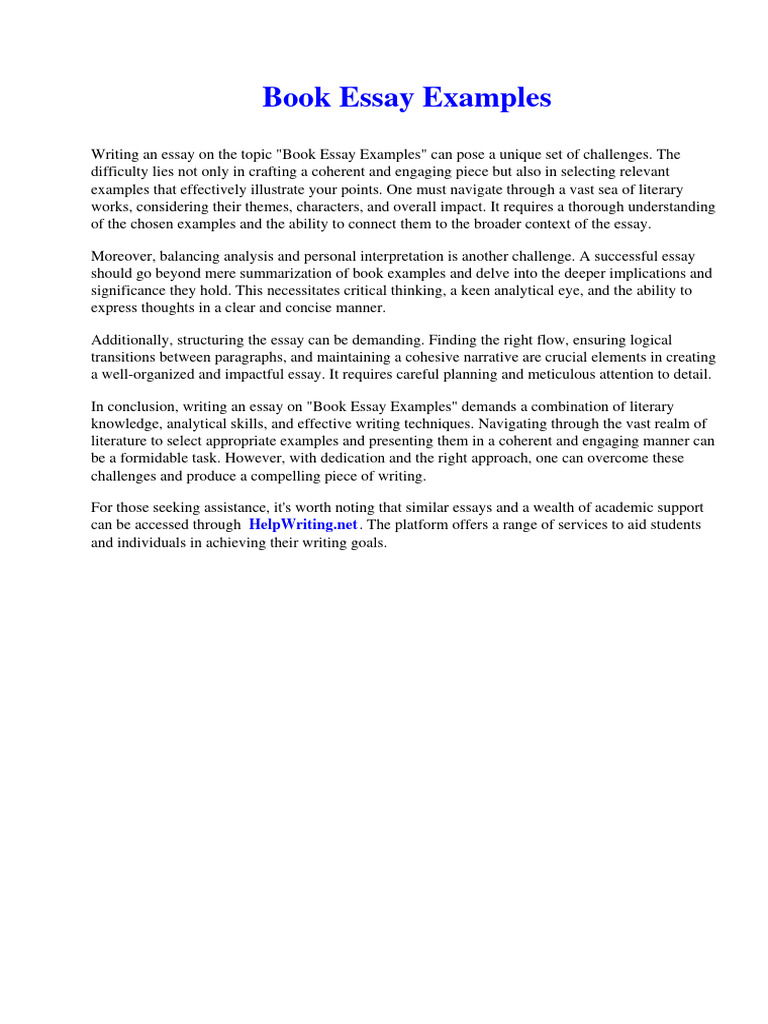 Book Essay Examples | PDF | Survey Methodology | Essays