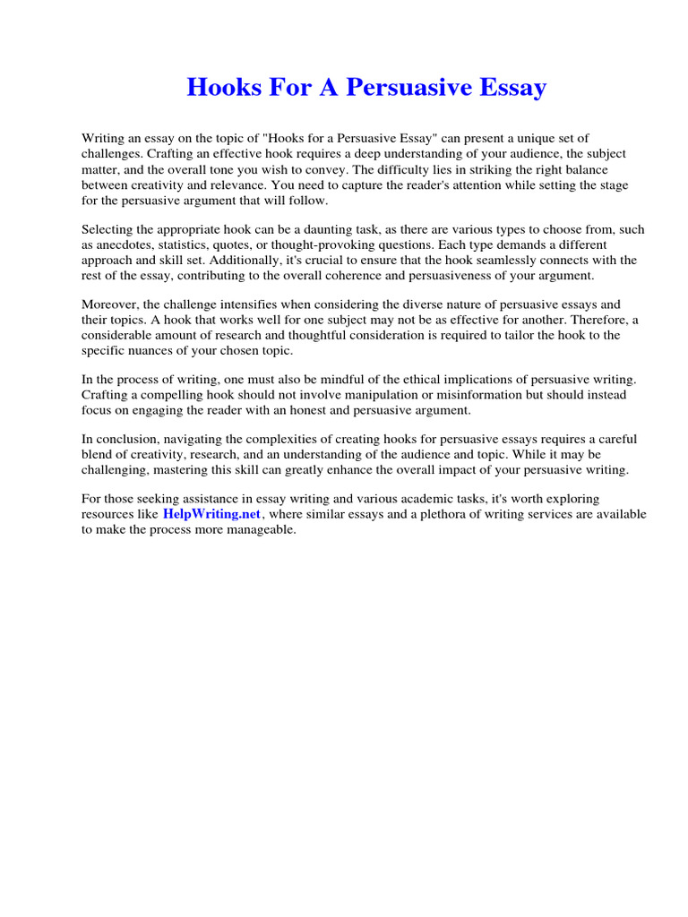 Hooks For A Persuasive Essay | PDF | Essays | Persuasion
