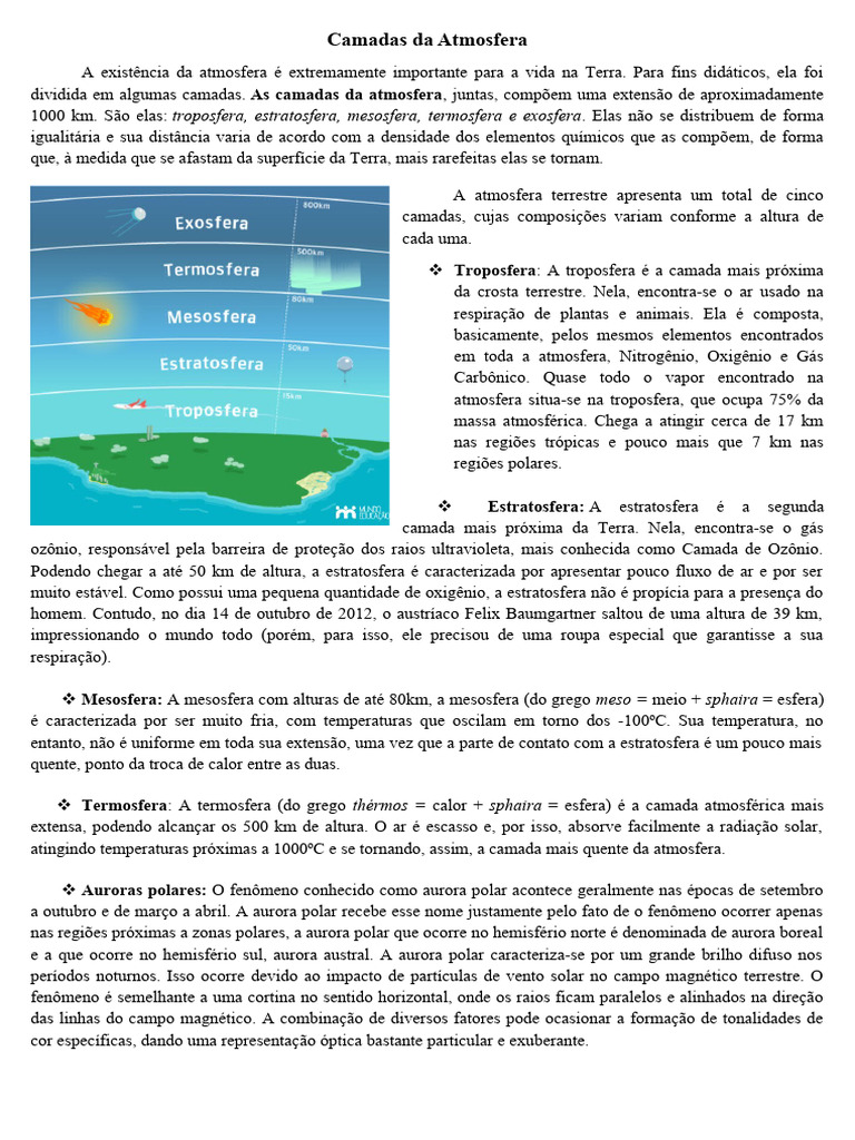 Camadas Da Atmosfera | PDF | Água | Aurora