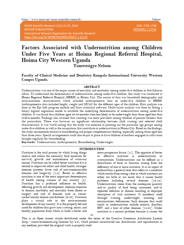 Undernutrition in Hoima's Children | PDF | Malnutrition | Human Nutrition
