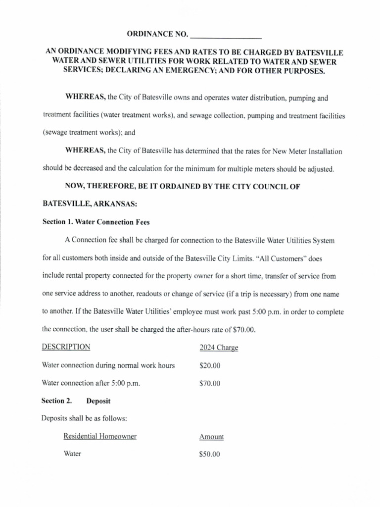 City of Batesville Ordinance Modifying Water-Sewer Rates | PDF