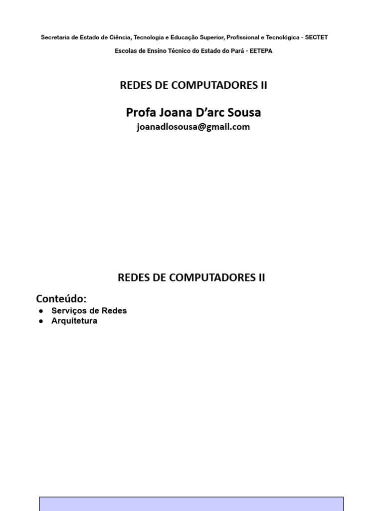 Redes II - Aula 01 | PDF | Rede de computadores | Modelo cliente – Servidor