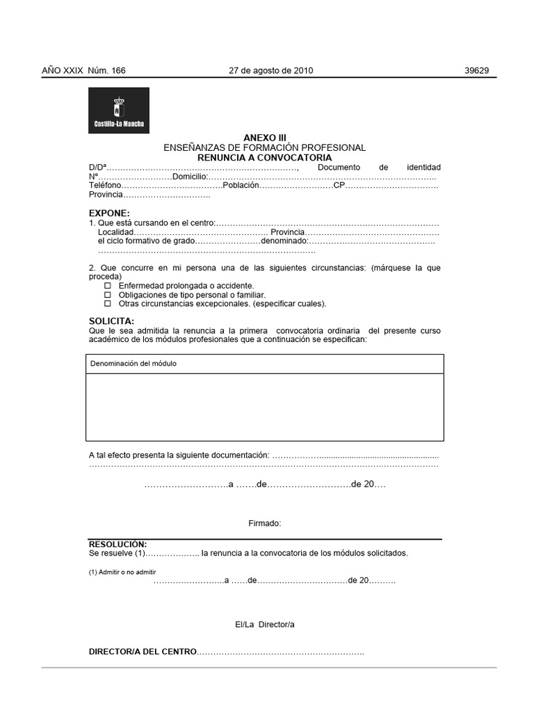 Anexo III Solicitud Renuncia A Convocatoria | PDF Anexo III Solicitud Renuncia A Convocatoria | PDF