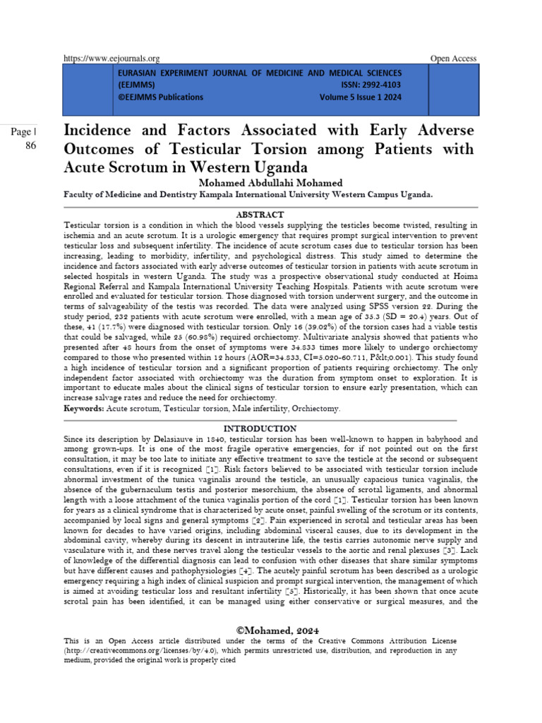 Incidence And Factors Associated With Early Adverse Outcomes Of Testicular Torsion Among 