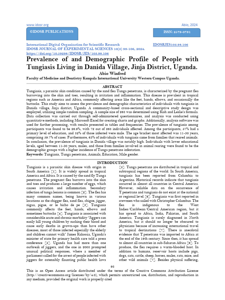 Tungiasis Prevalence in Jinja, Uganda | PDF | Clinical Medicine ...
