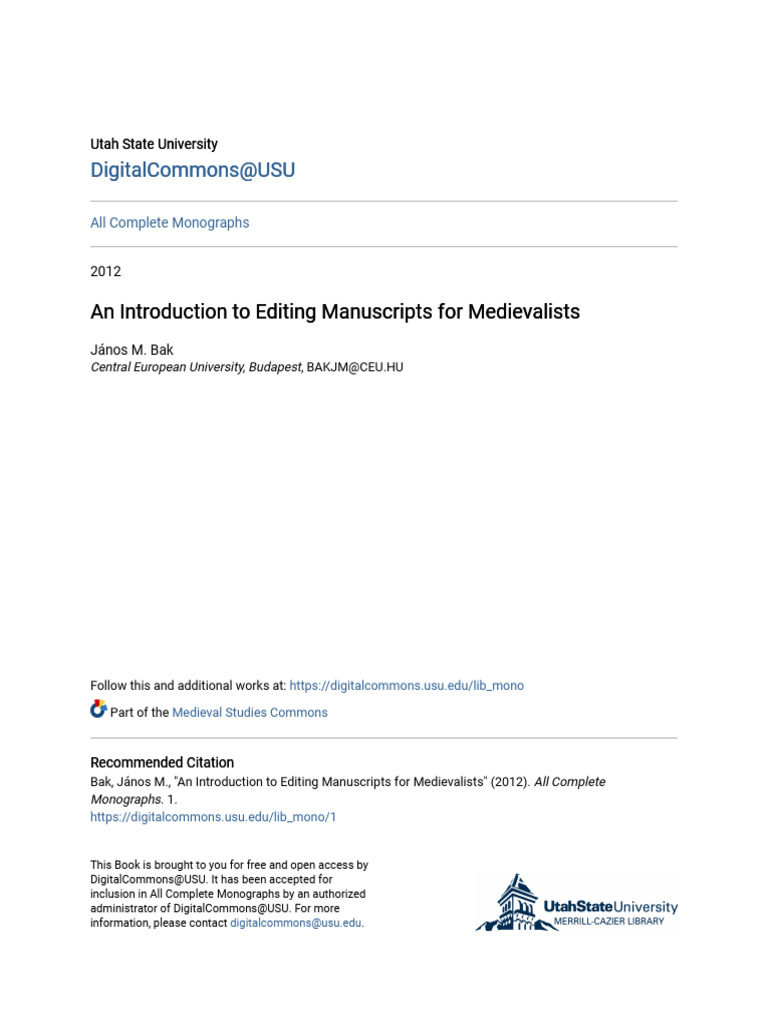 An Introduction To Editing Manuscripts For Medievalists | PDF ...