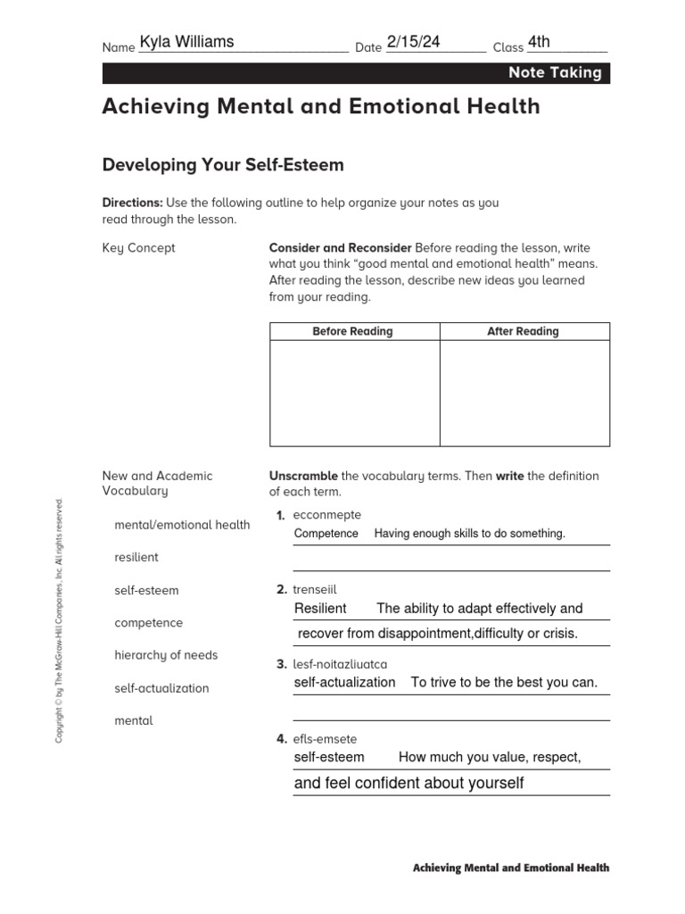 GH22+3.1+Note+Taking+Activity 15151515 | PDF | Self Esteem | Mental Health