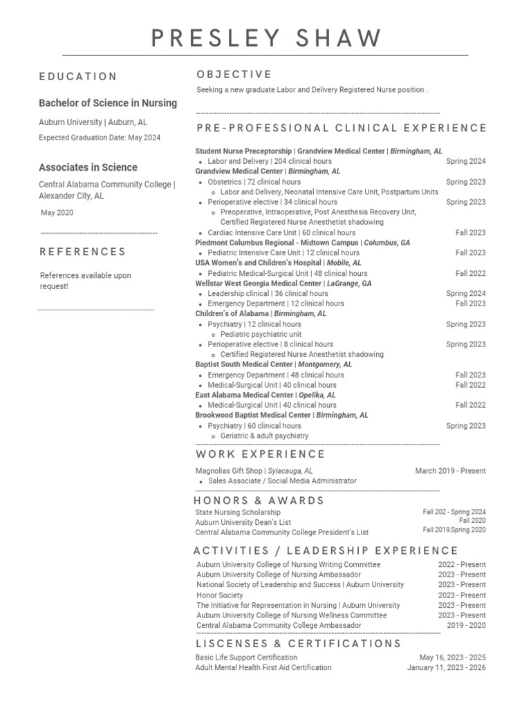 Eportfolio Resume | PDF | Nursing | Hospital