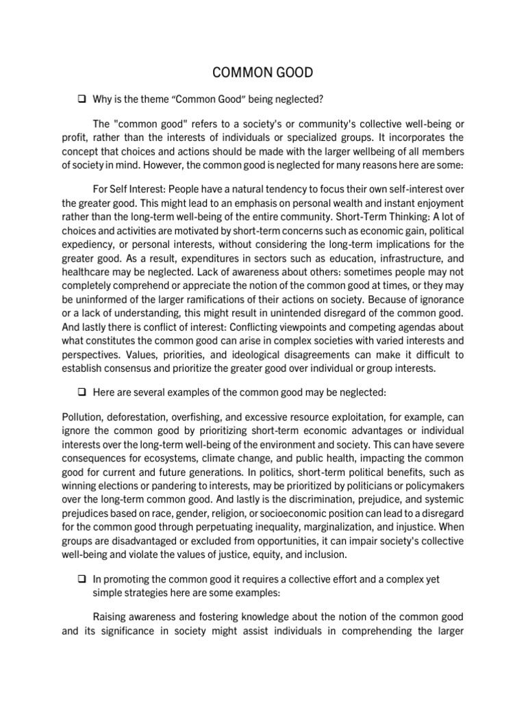 COmmon GOOd | PDF | Social Exclusion | Society