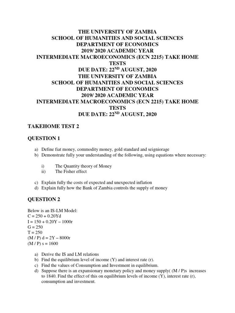 Take Home Test 2 | PDF | Labour Economics | Macroeconomics