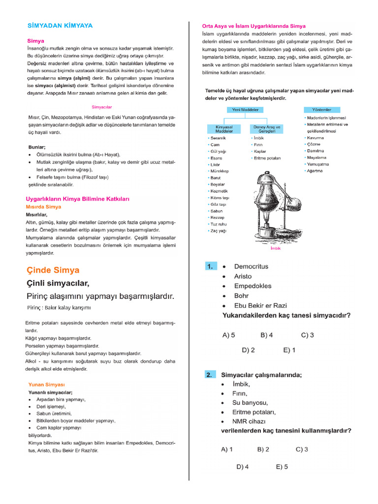 9.sınıf Kimya 1.ünite Ders Notu | PDF