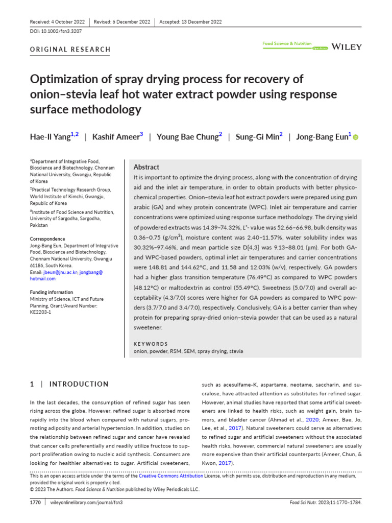 Spray Drying Onion-Stevia-2023 | PDF | Sugar Substitute | Food And Drink