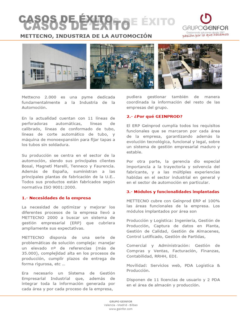Mettecno Casos de Exito Erp | PDF | Planificación de recursos empresariales | Business