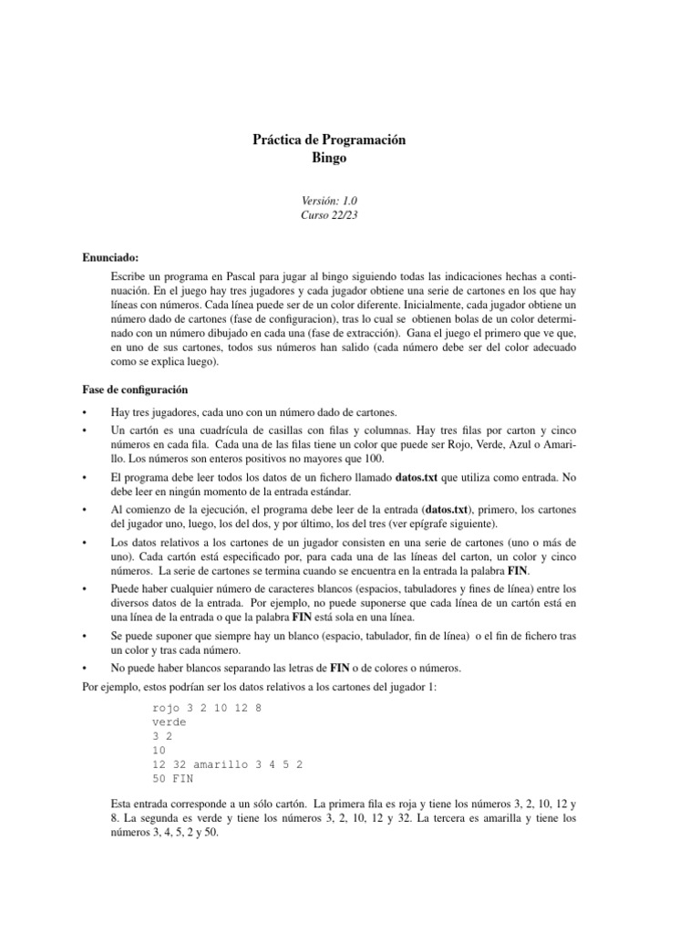 Pascal Bingo | PDF | Programa de computadora | Programación