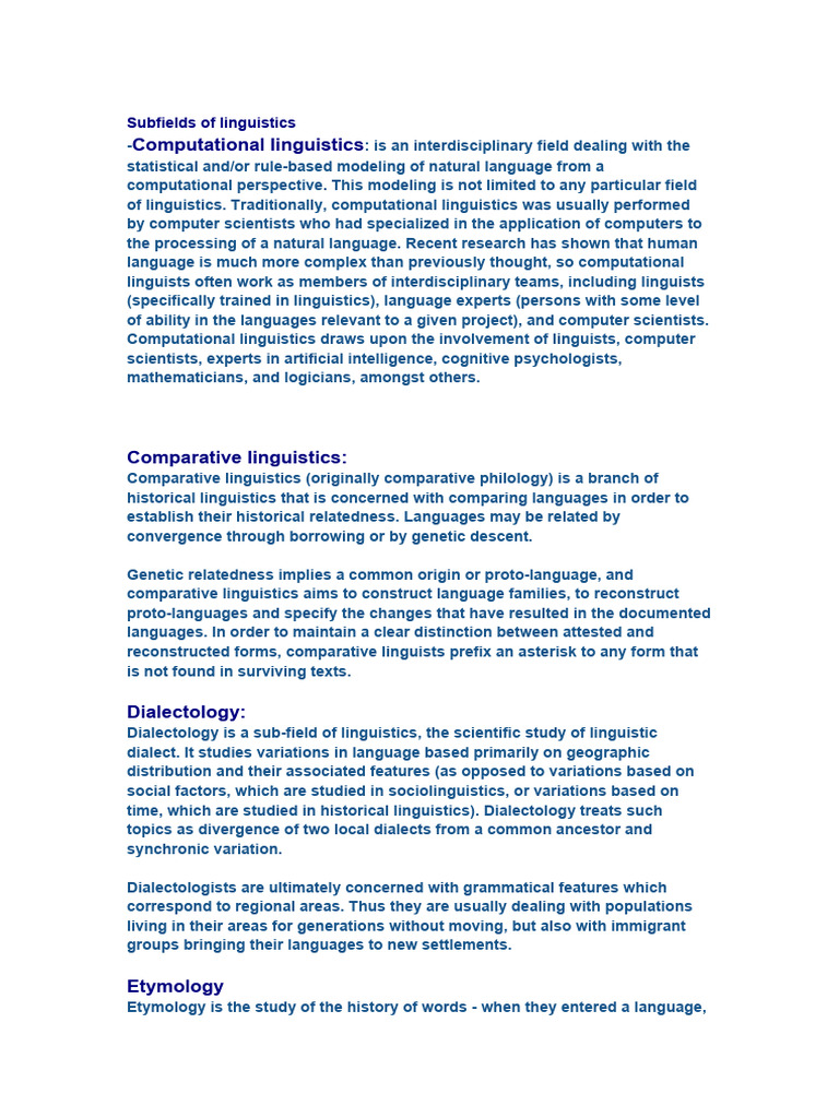 Subfields of Linguistics Explained | PDF | Linguistics | Phonology