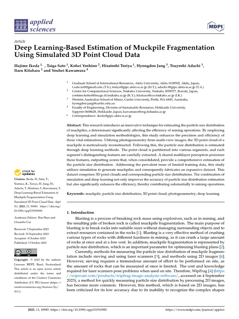 Deep Learning-Based Estimation of Muckpile Fragmentation Using Simulated 3D Point Cloud Data ...