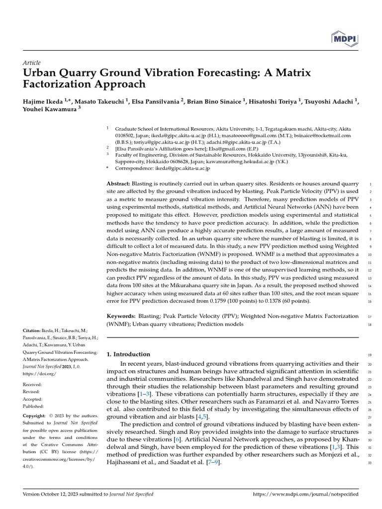 Urban Quarry Ground Vibration Forecasting: A Matrix Factorization Approach | PDF | Sampling ...