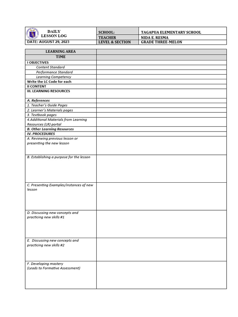 DLL Format 2023 2024 | PDF