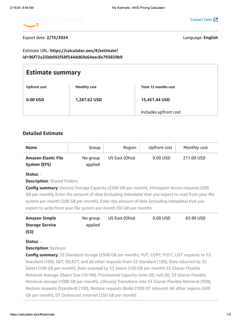 My Estimate - AWS Pricing Calculator | PDF | Computing | Computer Architecture