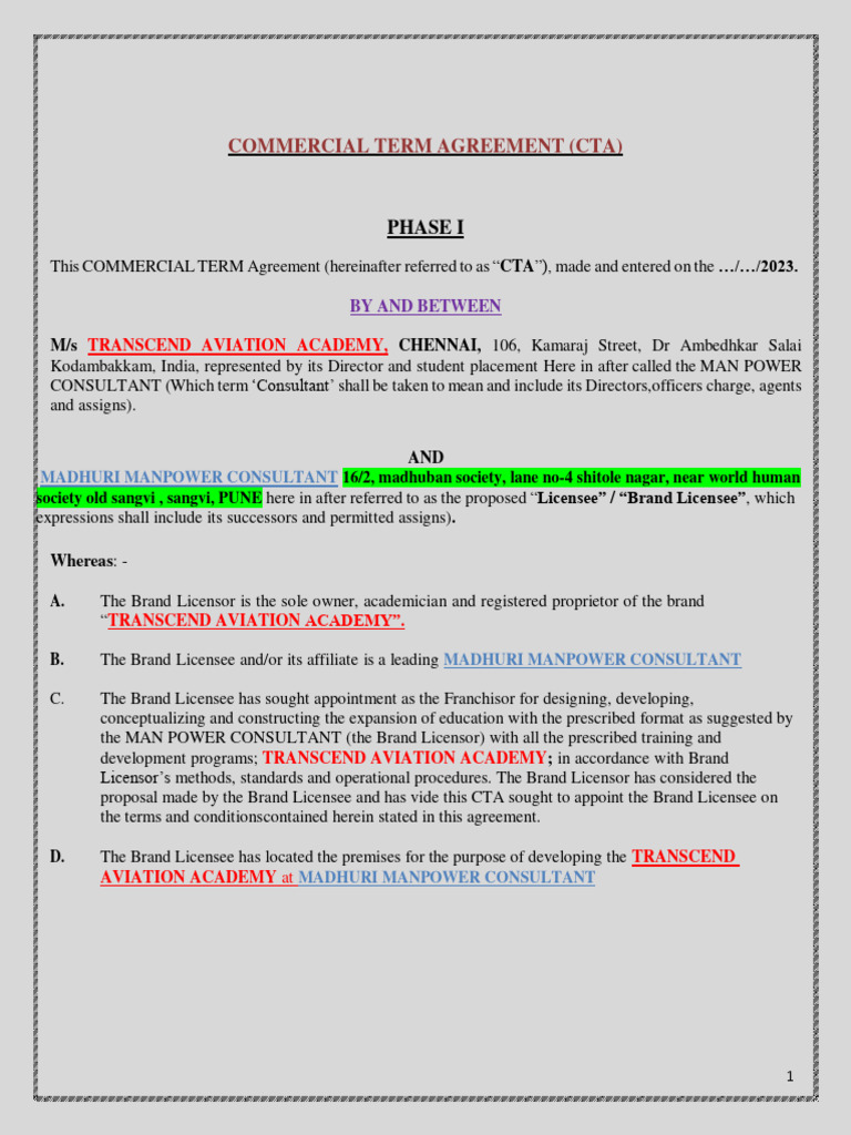 Madhuri Consultant MOU | PDF | License | Fee