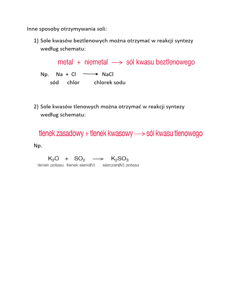 Notatka - Inne Sposoby Otrzymywania Soli PDF | PDF