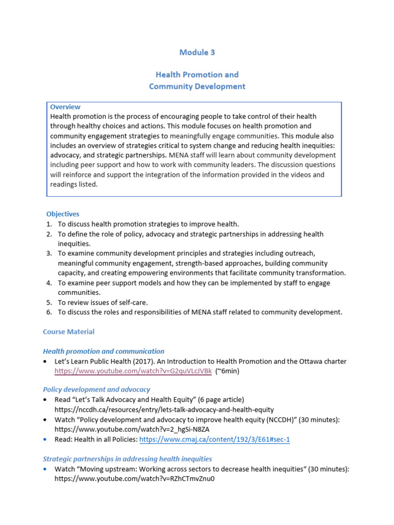 Module 3 - Health Promotion and CD | PDF | Health Promotion