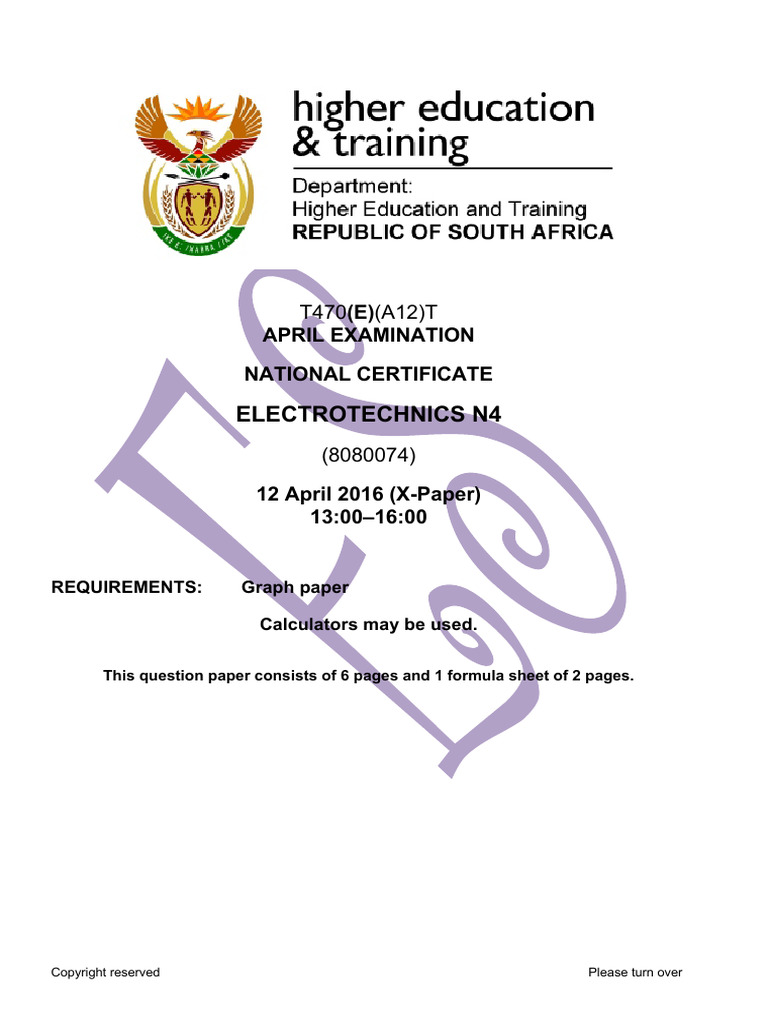 N4 Electrotechnics April 2016 | PDF | Electrical Resistance And Conductance | Series And ...