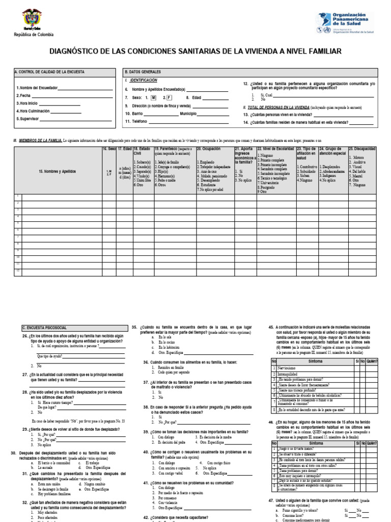 Ficha de Caracterizacion A Nivel Familiar | Descargar gratis PDF | Agua | Residuos