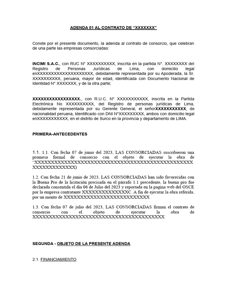 Adenda Al Contrato | PDF | Finanzas y dinero | Derecho
