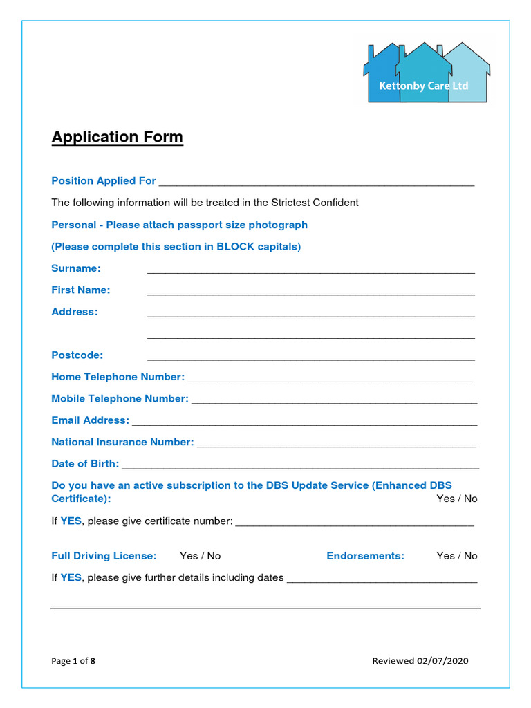 Kettonby Care Limited Application Form | PDF | Government | Justice