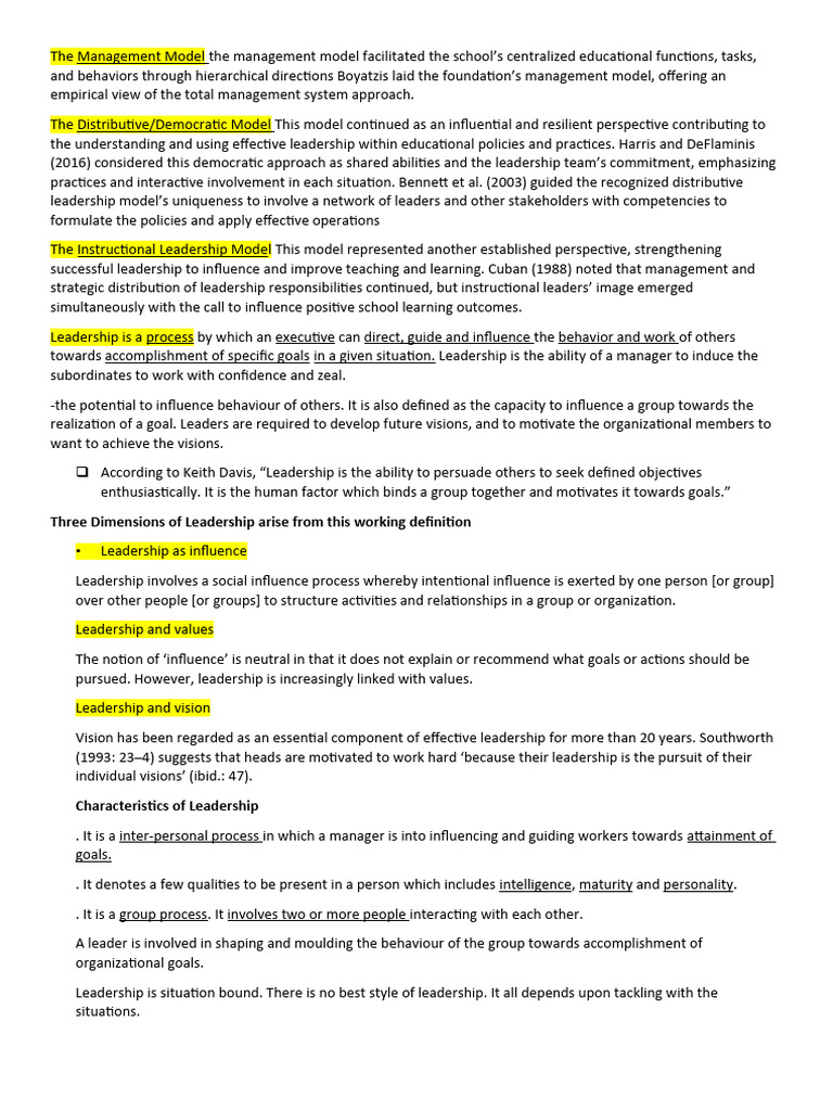 The Management Model The Management Model Facilitated The School | PDF ...