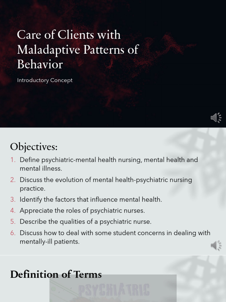 Intro Care of Clients With Maladaptive Patterns of Behavior | PDF | Mental Disorder | Psychiatry
