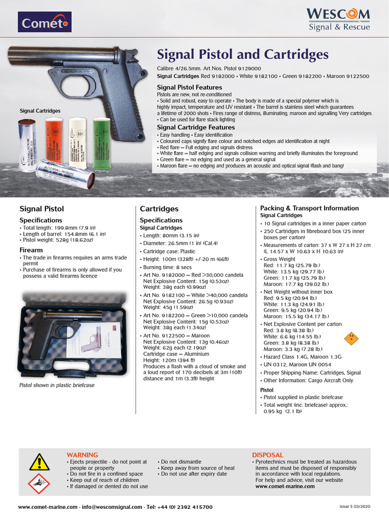 Signal Pistol and Cartridges DS | PDF | Cartridge (Firearms) | Caliber
