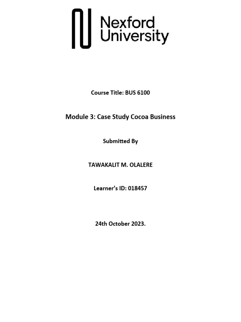 Module 3 Assignment BUS 6100 | PDF | Cocoa Bean | Agriculture