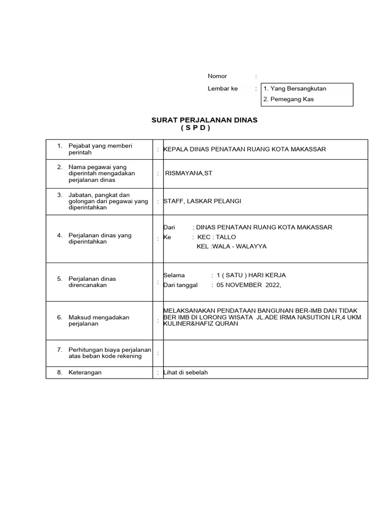 Contoh SPD Pendataan | PDF