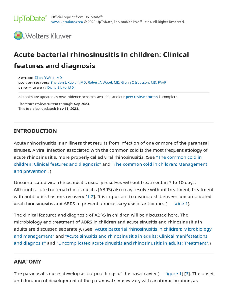 Acute Bacterial Rhinosinusitis in Children - Clinical Features and ...